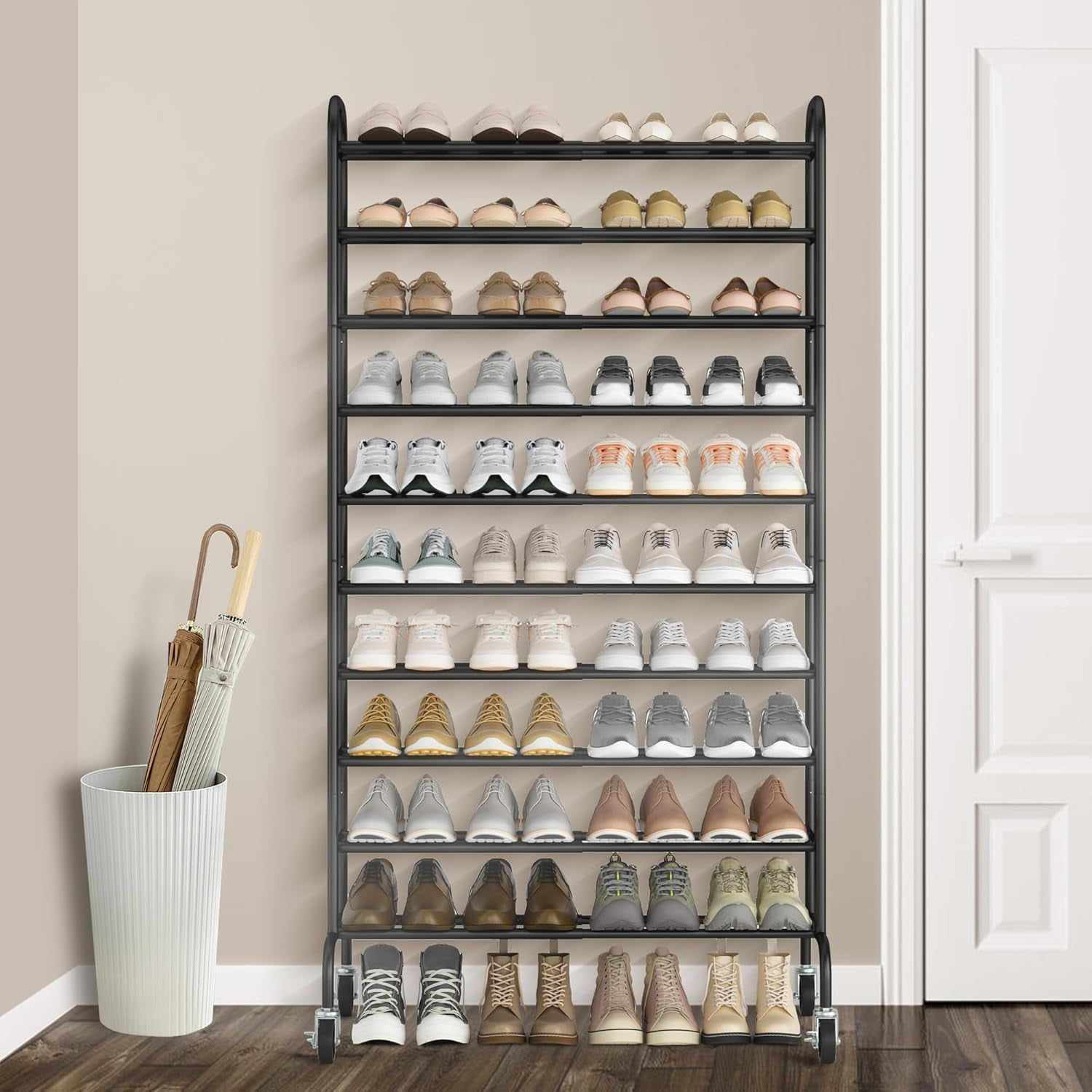 10-Tier Expandable Shoe Rack, 44 Pairs Tall Vertical Shoe Rack, Heavy ...