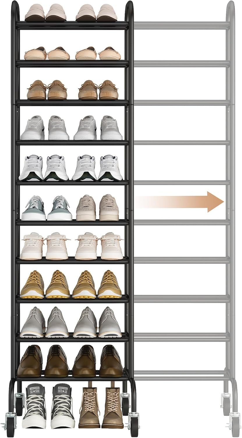 10-Tier Expandable Shoe Rack, Adjustable Metal Shoe Rack for Closet ...