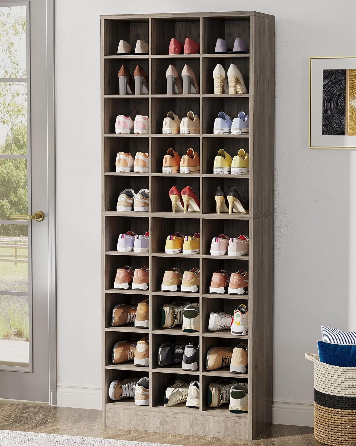 10-Tier Freestanding Shoe Rack Storage Cabinet, Gray, Holds up to 30 ...