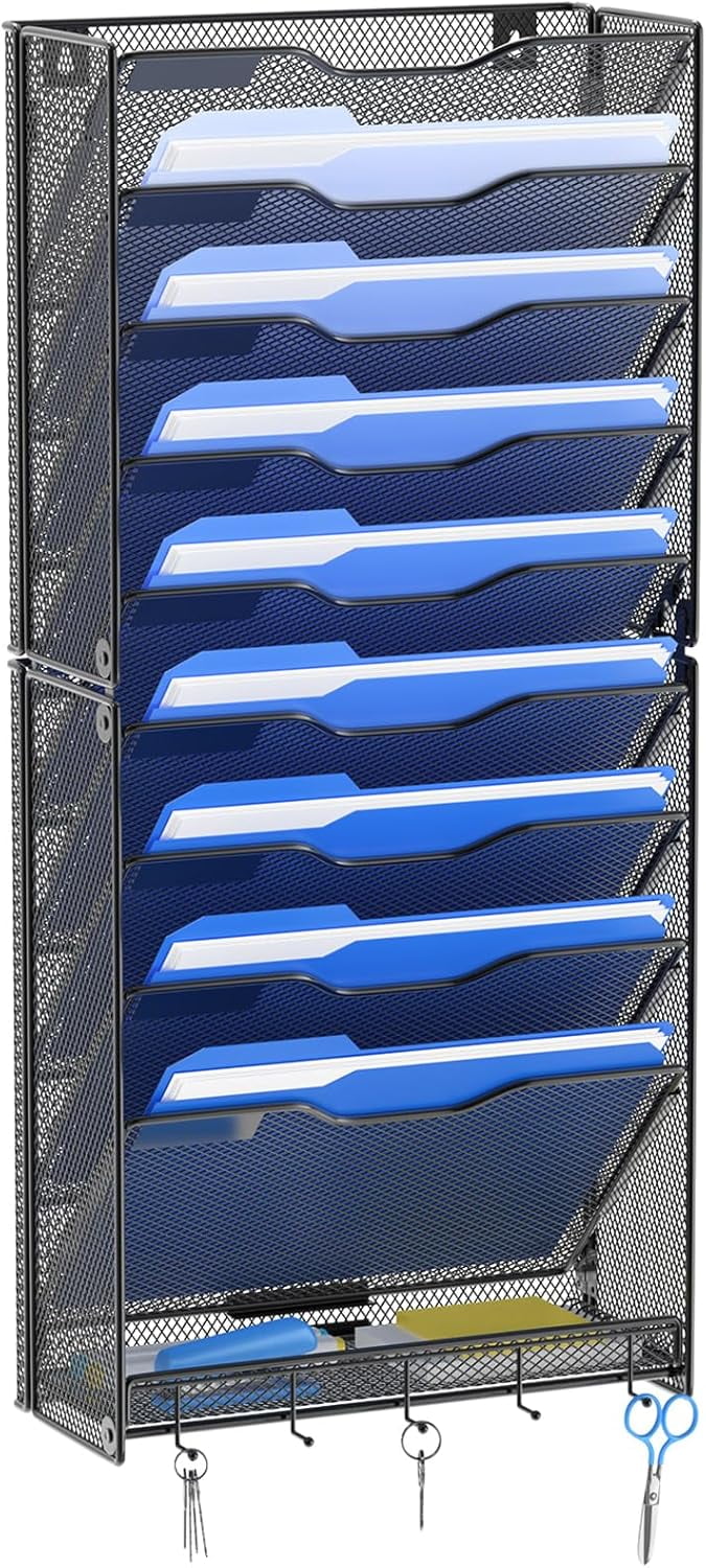 10 Tier Hanging Wall File Organizer Wall Mount Paper Document Folder ...