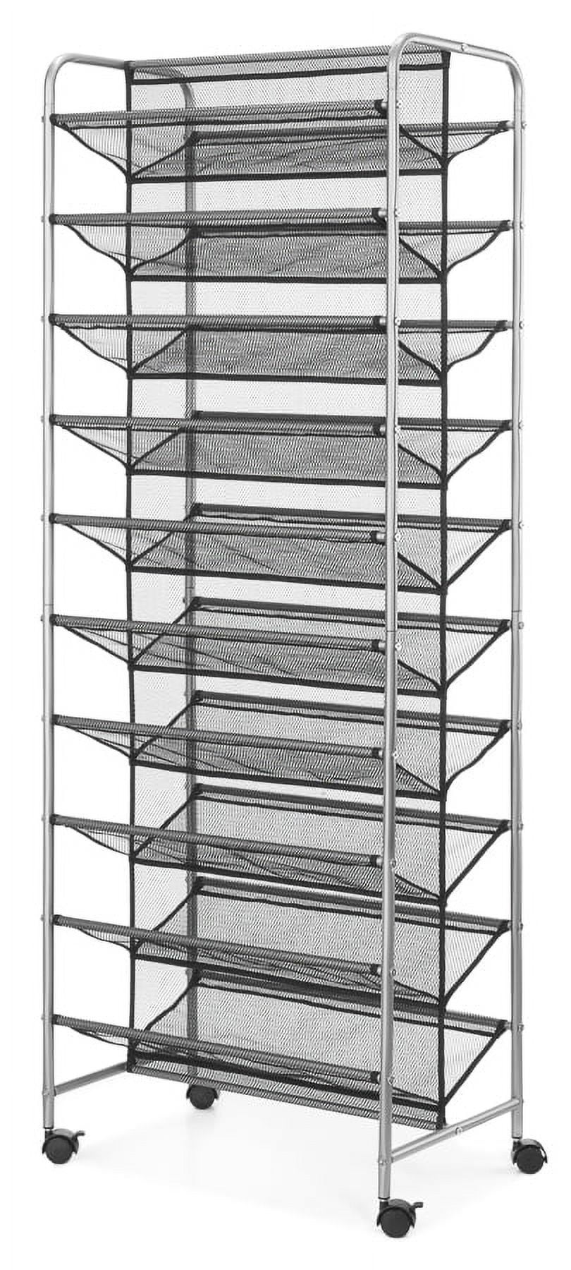 10 Tier Metal and Mesh Rolling Shoe Rack, 60 Pair Capacity, Silver ...