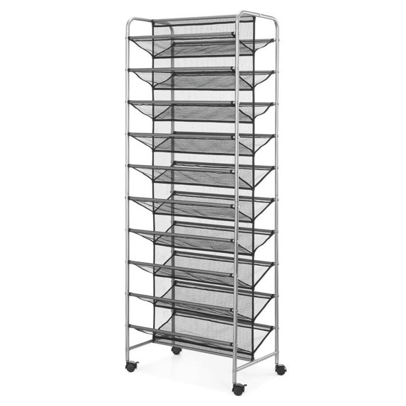10 Tier Metal and Mesh Rolling Shoe Rack, 60 Pair Capacity, Silver ...