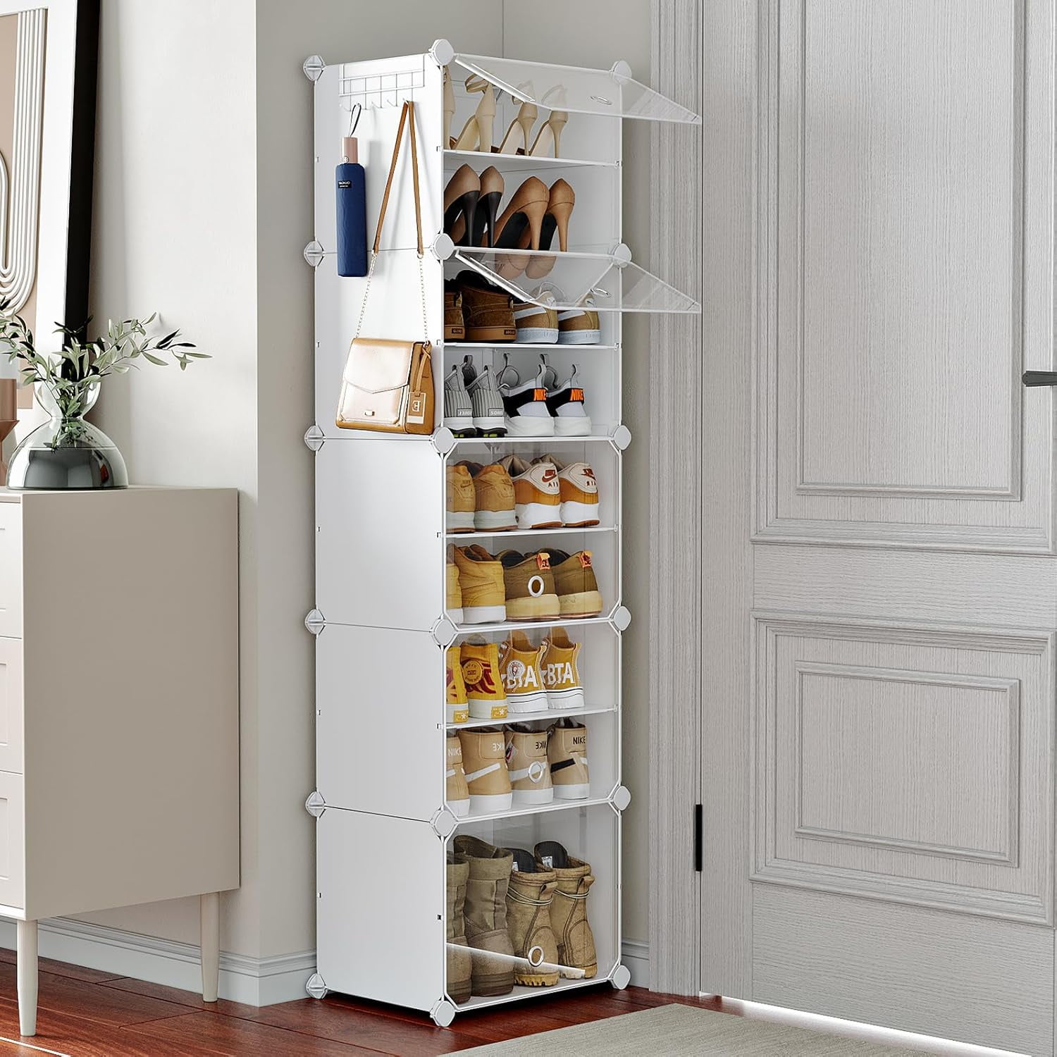 10-Tier Narrow Shoe Rack,20 Pairs Tall Shoe Cabinet Storage,Vertical ...