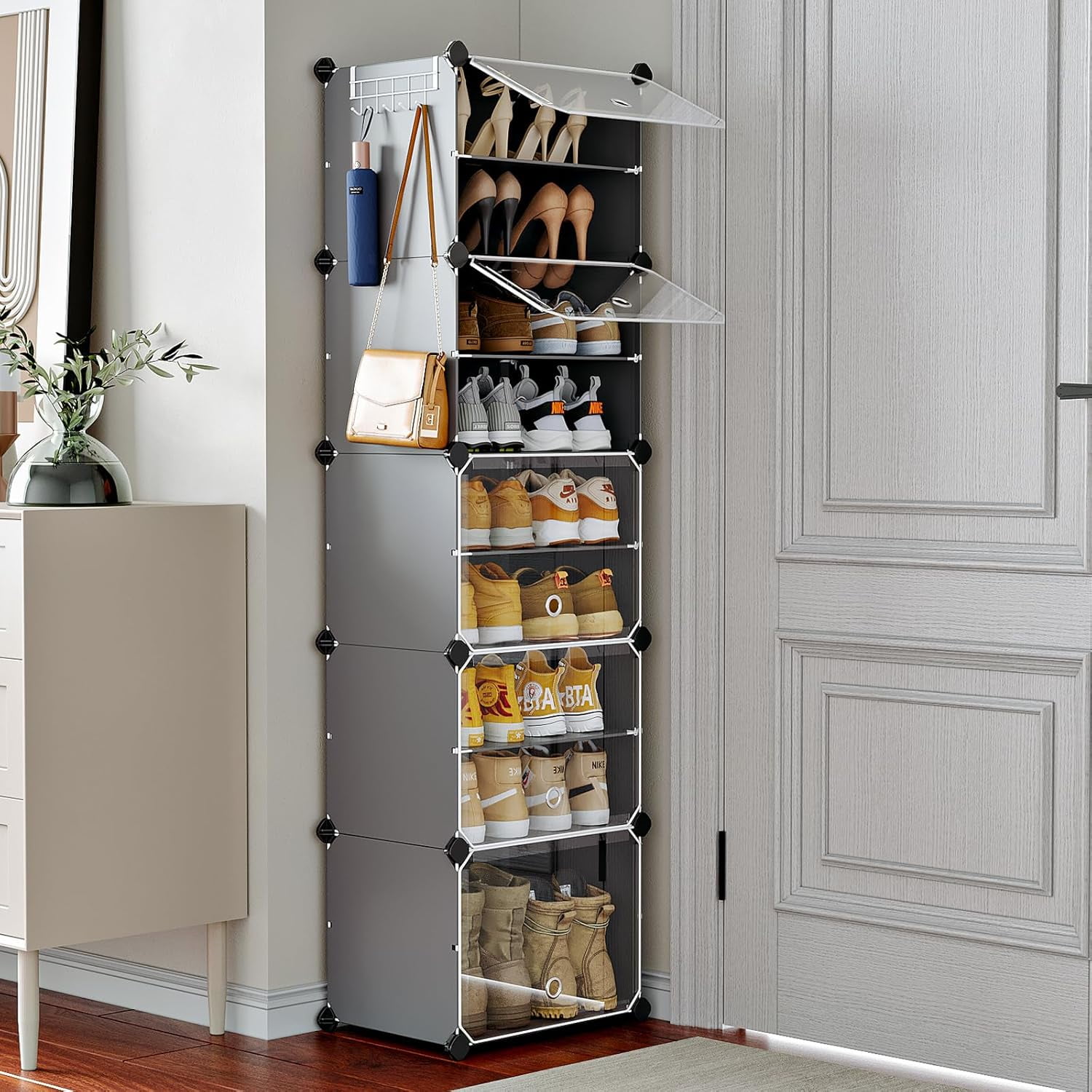 10-Tier Narrow Shoe Rack,20 Pairs Tall Shoe Cabinet Storage,Vertical ...