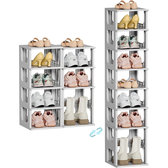 10-Tier Narrow Shoe Rack, Compact Stackable Shoe Storage Shelves, Space ...