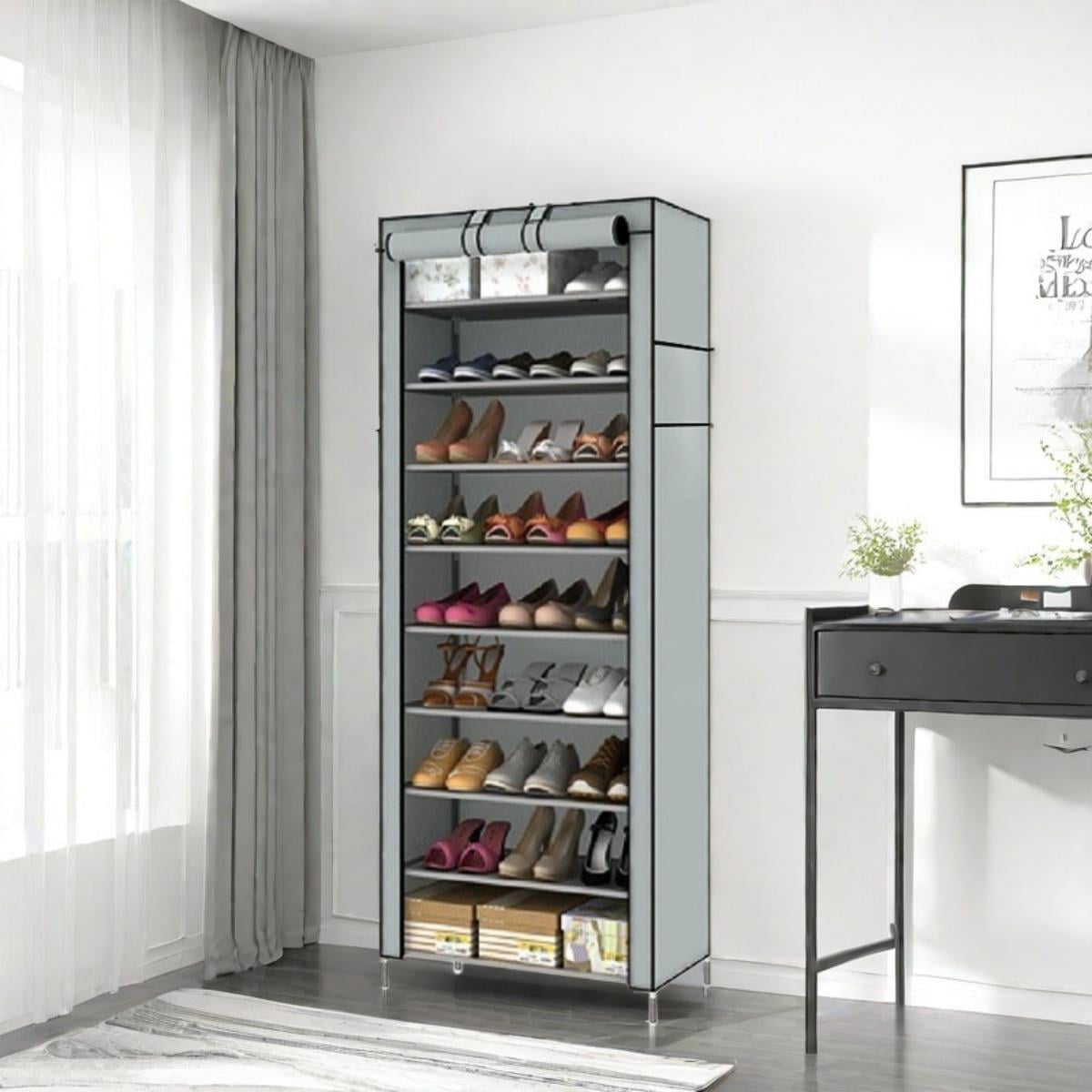 10 Tier Non-woven Fabric Multi-layer Household Shoe Rack, with Dust ...