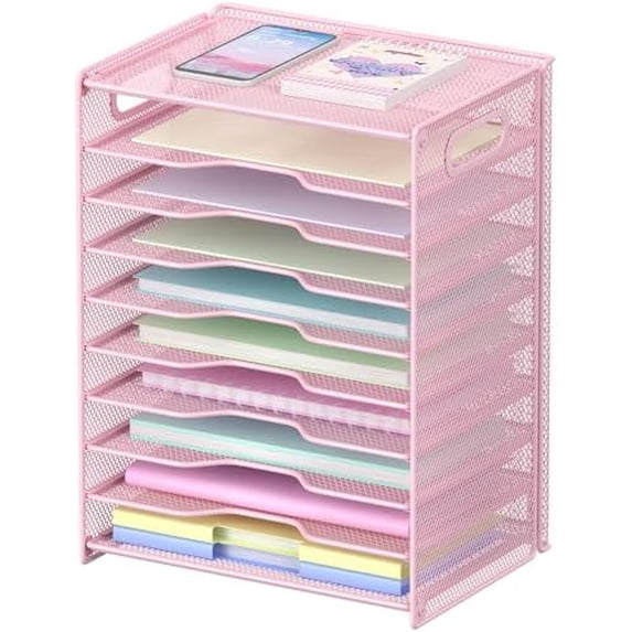 10 Tier Paper Organizer - Letter Tray Mesh Desk File Organizer with ...