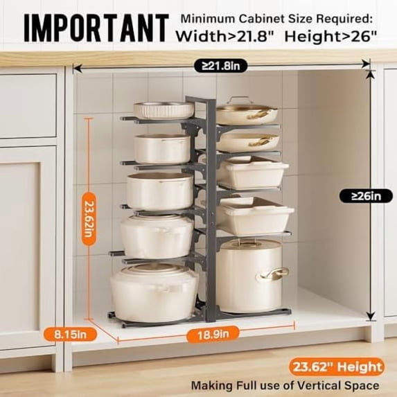 10-Tier Pots and Pans Organizer under Cabinet, 23.62" Height Heavy Duty ...
