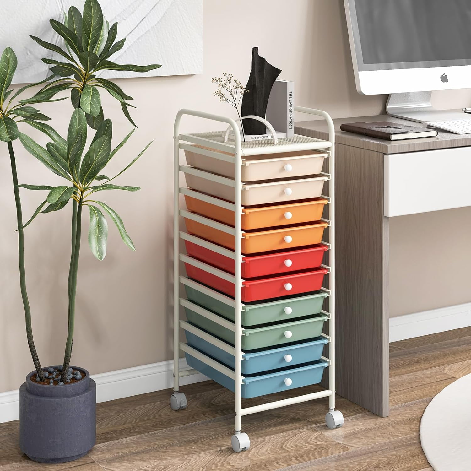 10-Tier Rolling Cart with Drawers, Storage Cart with Universal Wheel ...