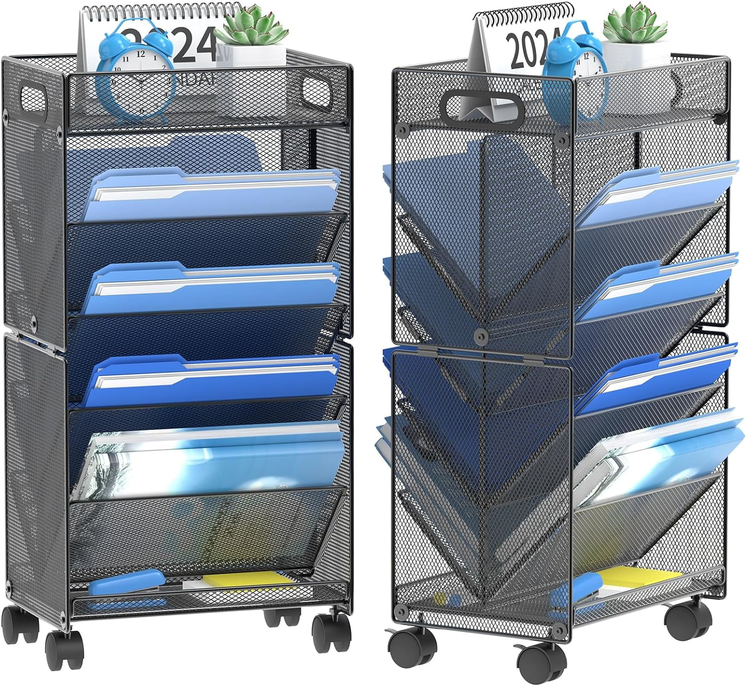 10 Tier Rolling File Cart, Beside/Under Desk File Organizer Carts with ...