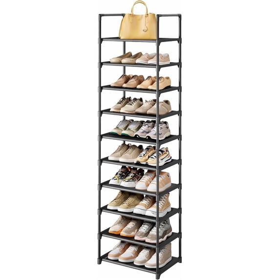 10-Tier Shoe Organizer with Detachable Fabric Shelves & Metal Frame ...