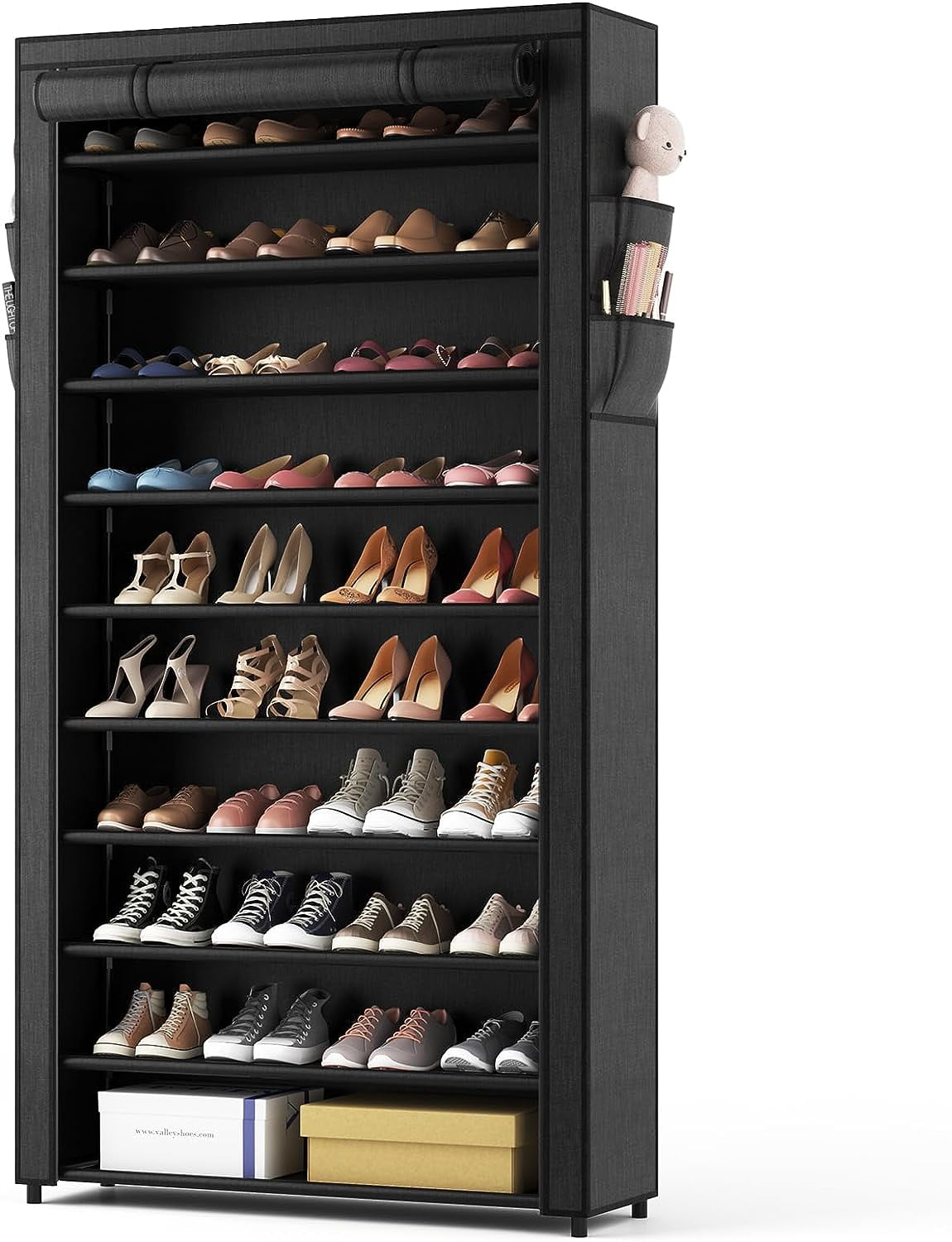 10 Tier Shoe Rack with Covers,Large Capacity Stackable Tall Shelf ...