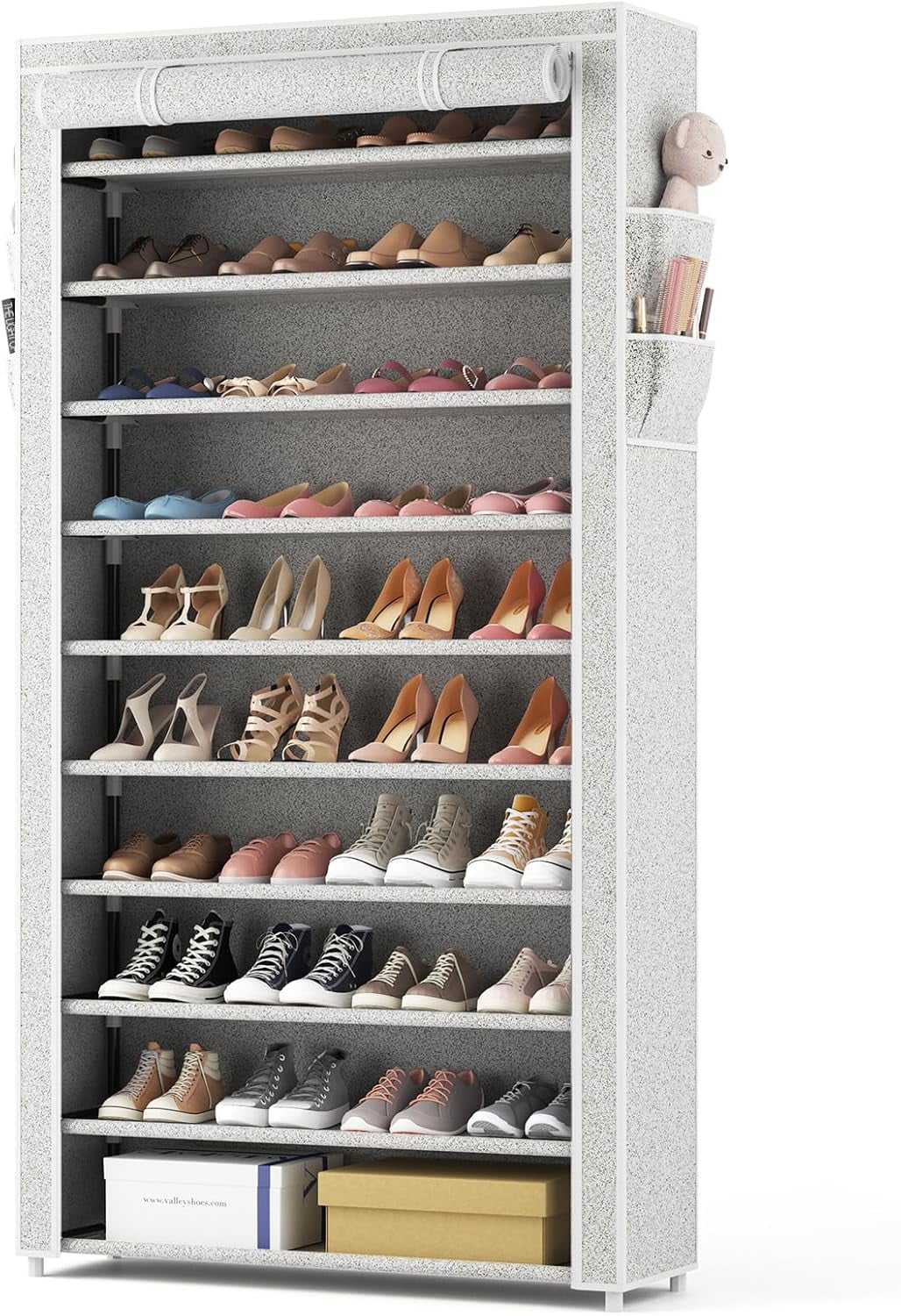 10 Tier Shoe Rack with Covers Large Capacity Stackable Tall Shoe Shelf ...