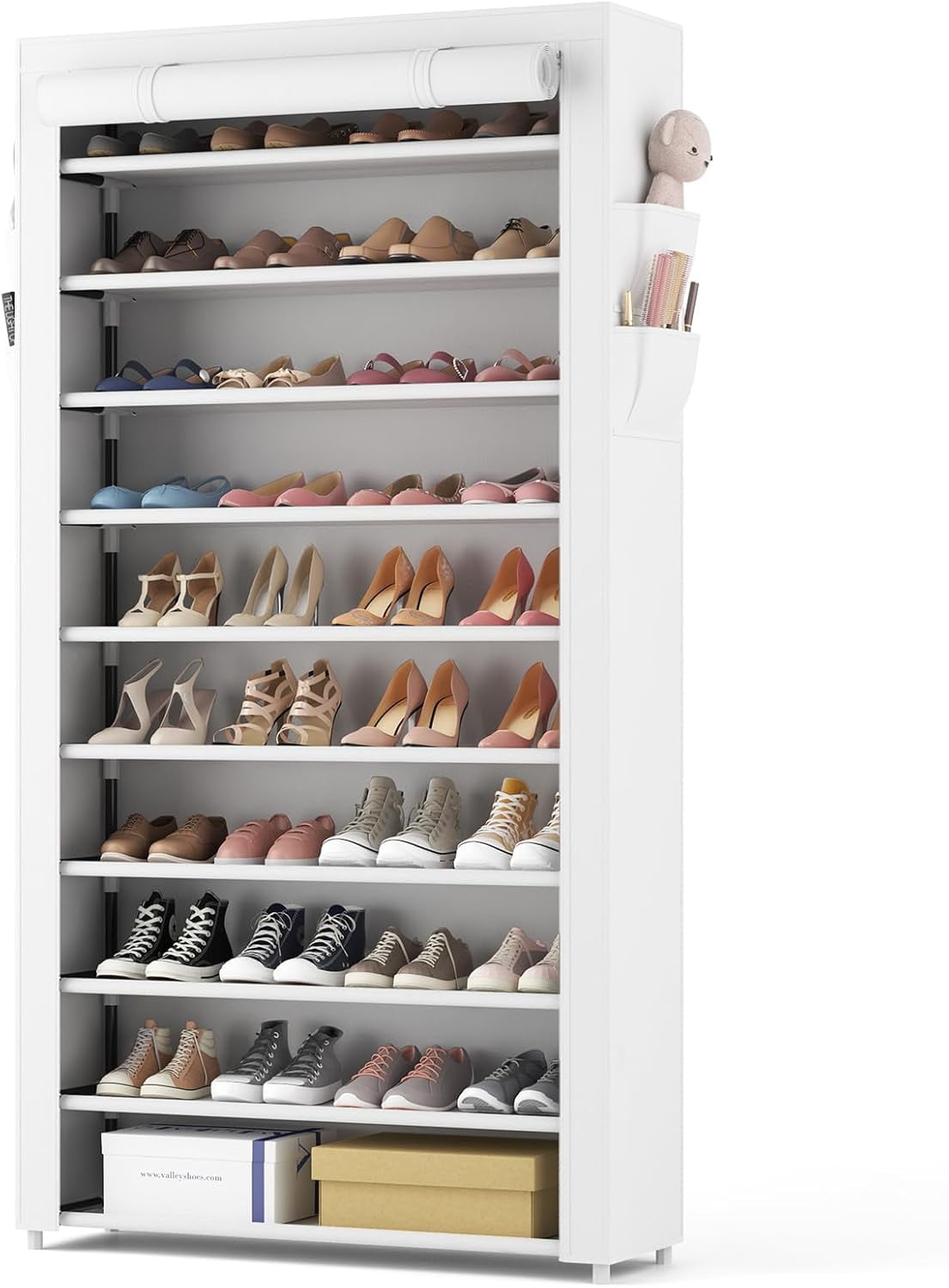10 Tier Shoe Rack with Covers,Large Capacity Stackable Tall Shoe Shelf ...