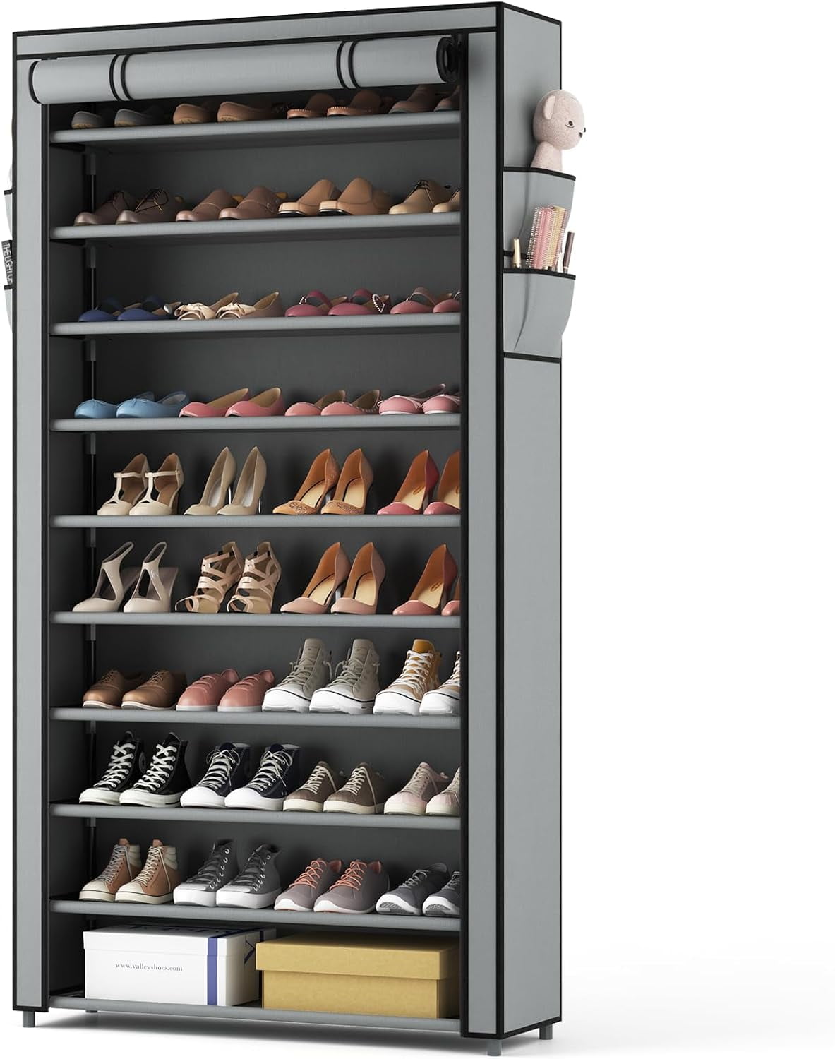 10 Tier Shoe Rack with Covers,Large Capacity Stackable Tall Shoe Shelf ...