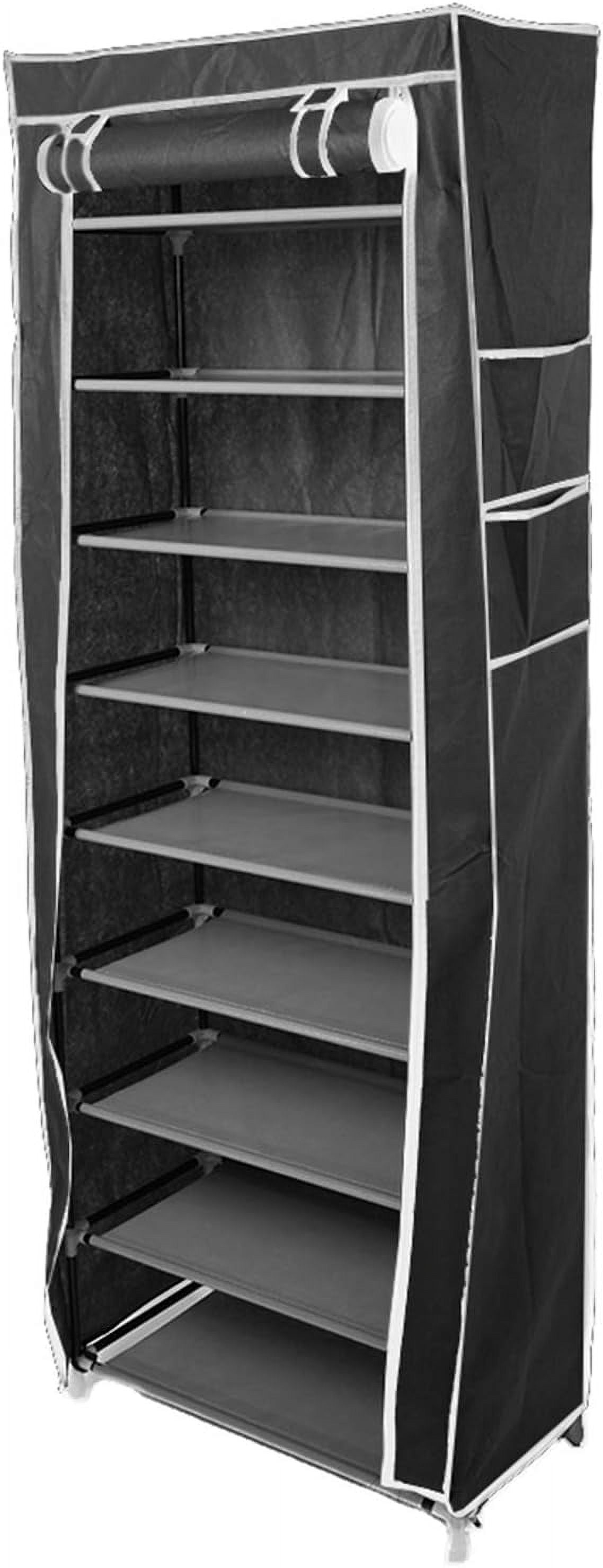 10 Tier Shoe Rack with Covers, Narrow Tall Shoe Shelf with Side Pocket ...