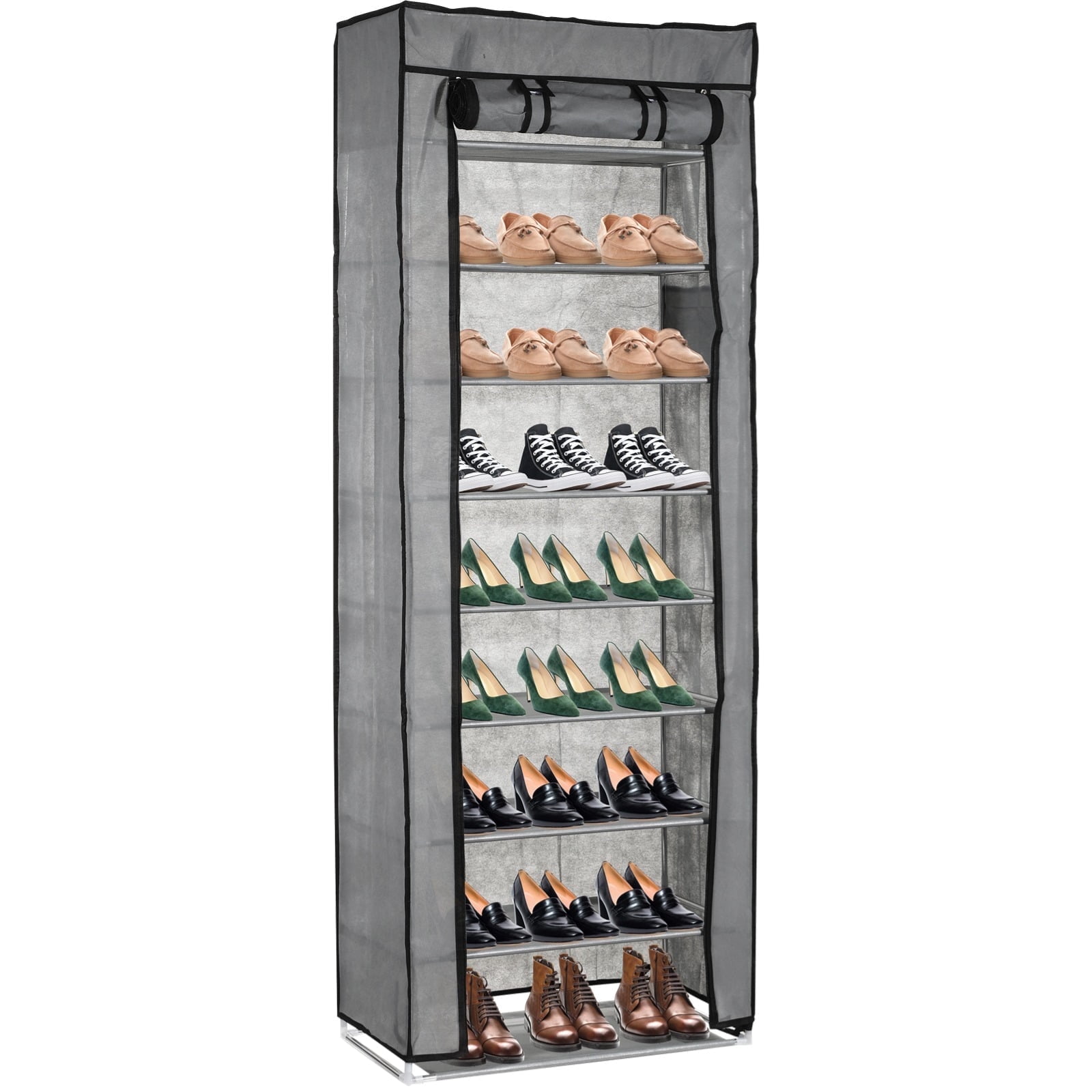 10-Tier Metal Shoe Rack with Dustproof Cover, Large Shoe Organizer ...