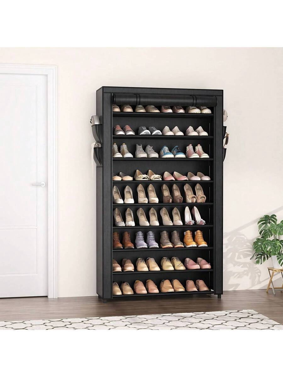 10 Tier Shoe Rack, Grey/Black Shoe Cabinet, Large Capacity 50-56Pairs ...