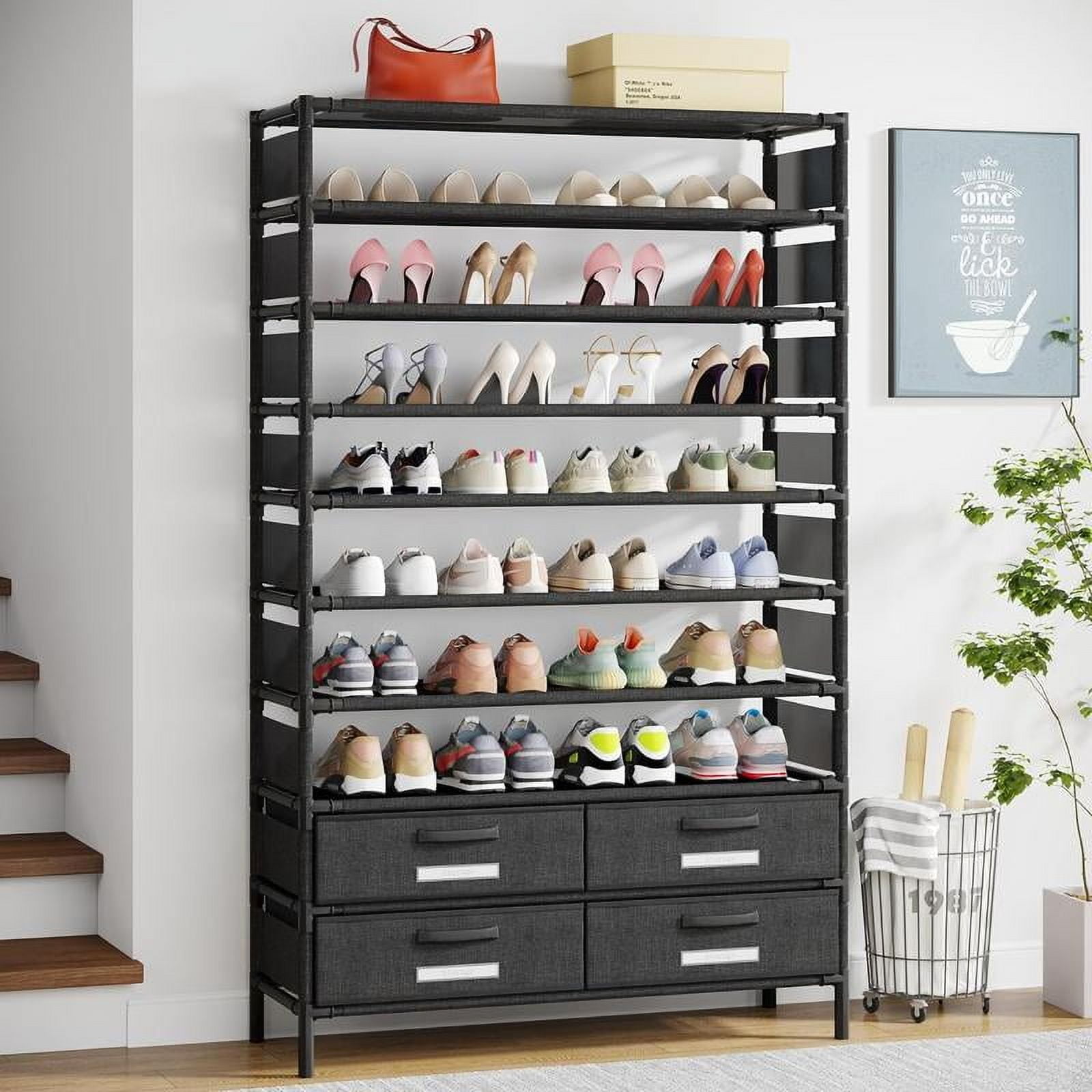 10 Tier Shoe Rack Organizer with 4 Bins Drawers, 50 Pairs Vertical Shoe ...