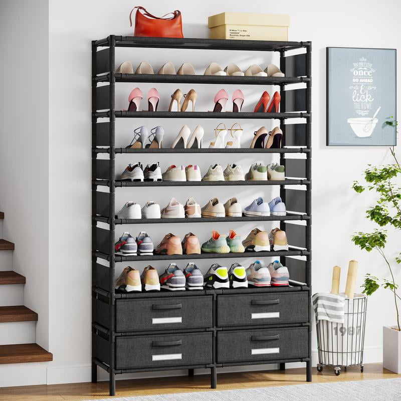 10 Tier Shoe Rack Organizer with 4 Bins Drawers 50 Pairs Vertical Shoe ...
