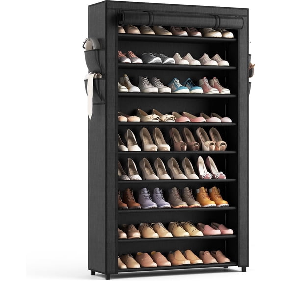 10-Tier Shoe Rack Organizer with Cover, Large Capacity Vertical Shoe ...