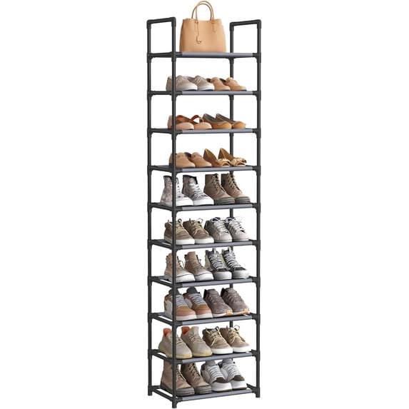10-Tier Shoe Rack Organizer, Metal Frame with Non-Woven Fabric Shelves ...