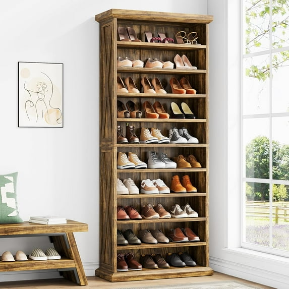 10-Tier Shoe Storage Cabinet, Farmhouse Shoe Rack with 8 Adjustable ...