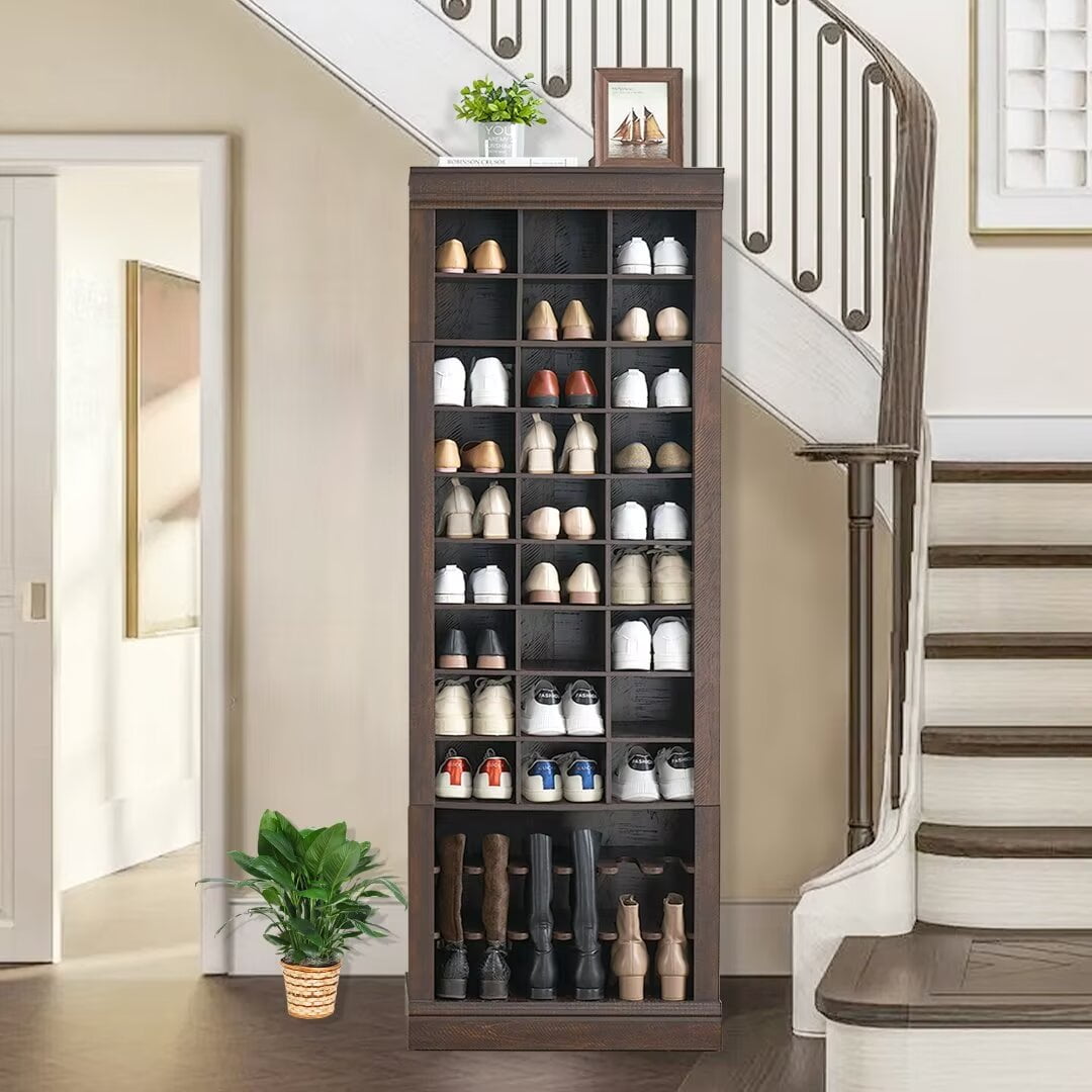 10-Tier Shoe Storage Cabinet, Wooden Shoe Rack with 27 Cubbies and Tall ...