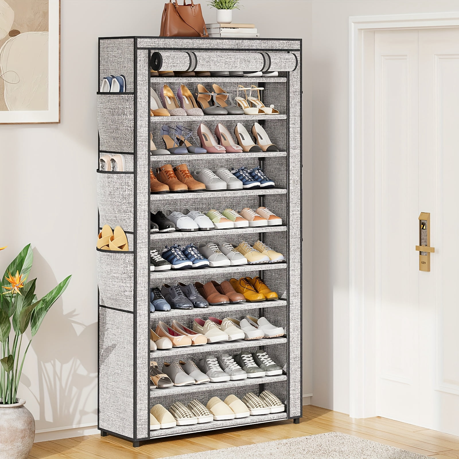 10-Tier Shoe Storage Organizer - Dustproof Cabinet, Holds 50-56 Pairs ...