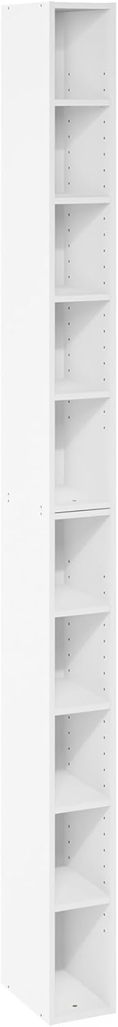10-Tier Space Saving Storage Shelf Bookcase, 6-Inch Width, White ...