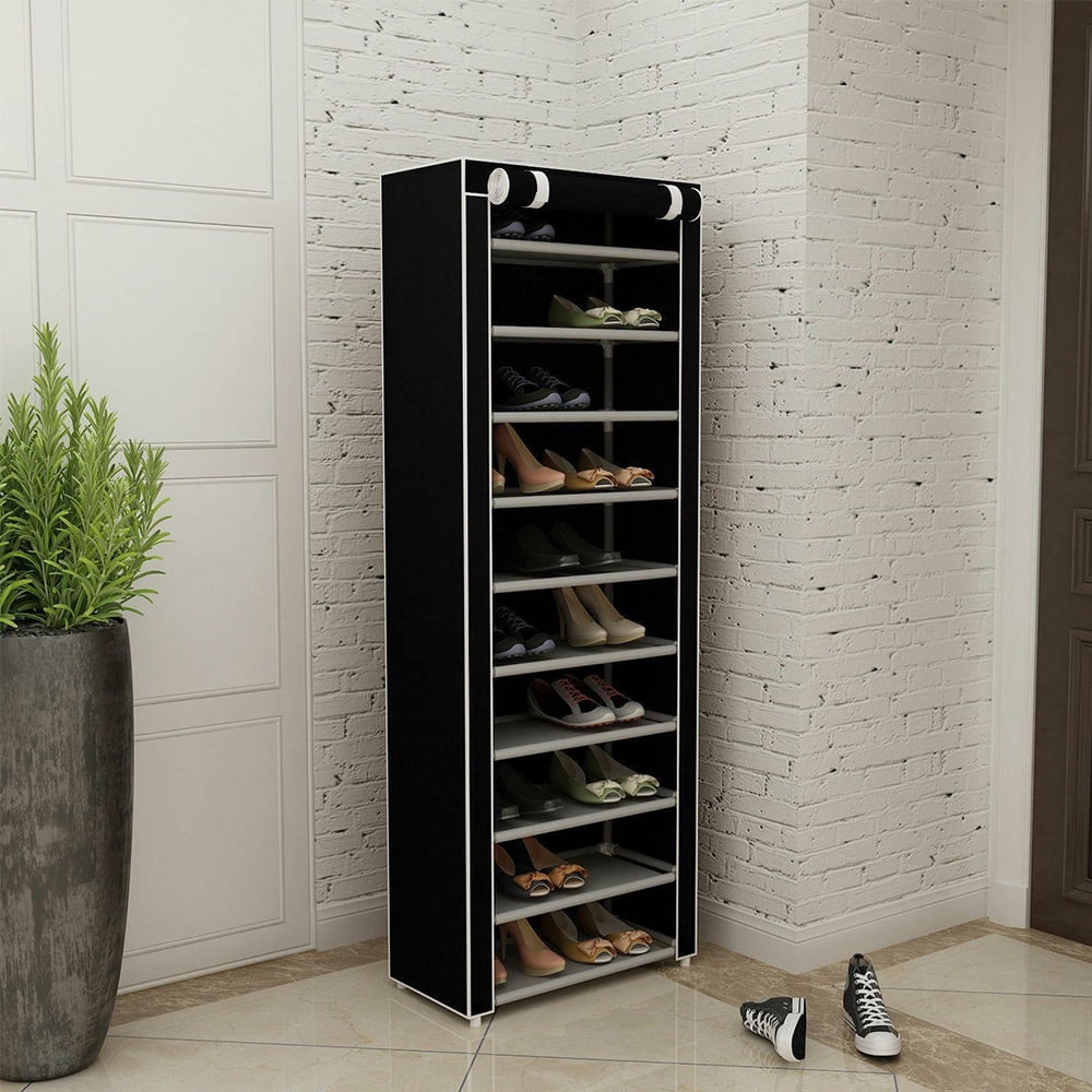 10-Tier Tall Shoe Rack, Compact Narrow Shoe Rack Free Standing Shoe ...