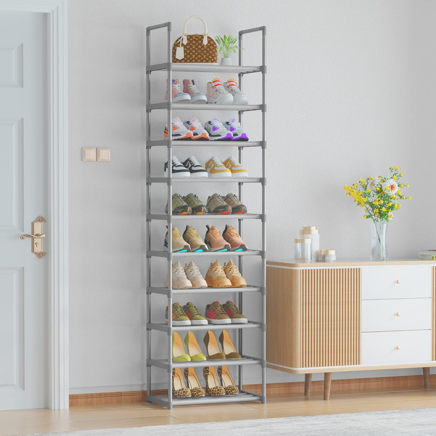 10 Tier Tall Shoe Rack, Sturdy Metal Shoe Rack Organizer Save Space ...
