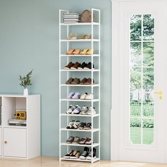 10 Tier Tall Shoe Rack, Sturdy Narrow Metal Shoe Rack Organizer for 20 ...