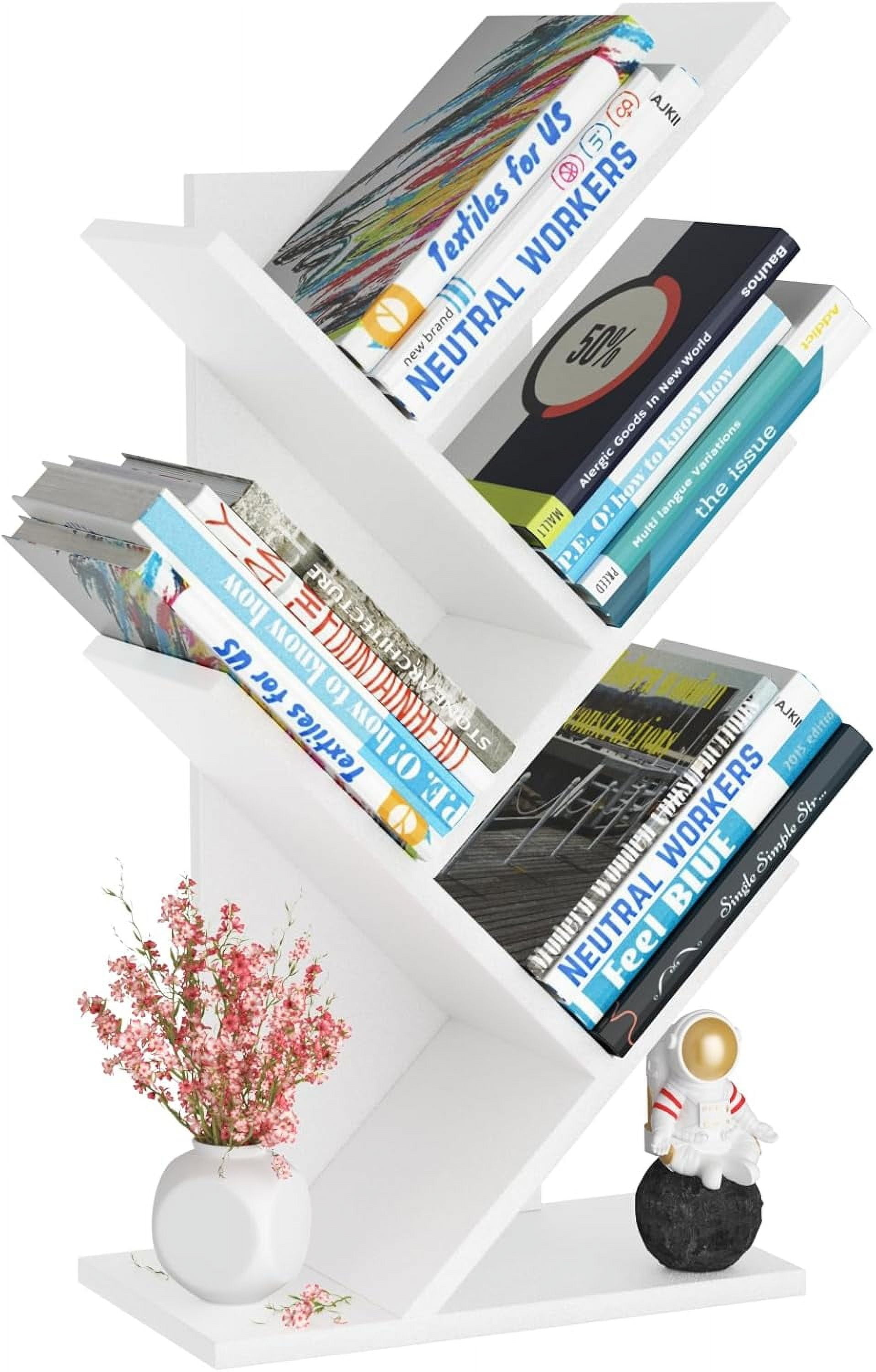 10 Tier Tree Book Shelf, Floor Standing Wood Bookshelf for Narrow Space ...