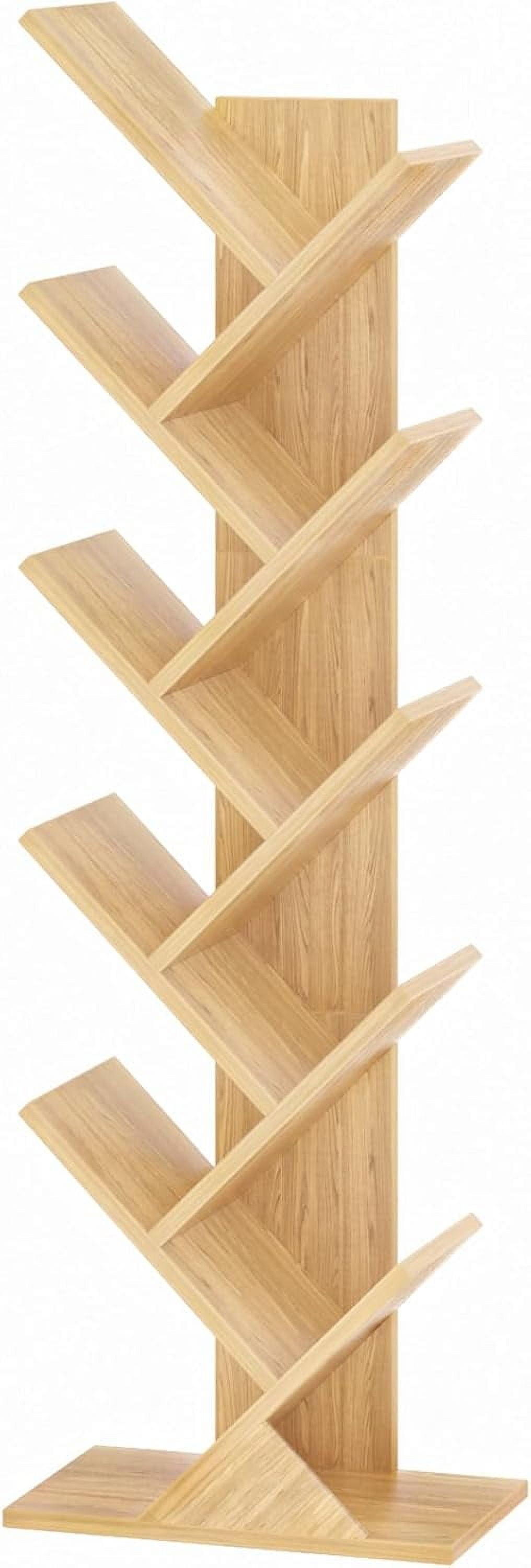 10 Tier Tree Book Shelf, Floor Standing Wood Bookshelf for Narrow Space ...