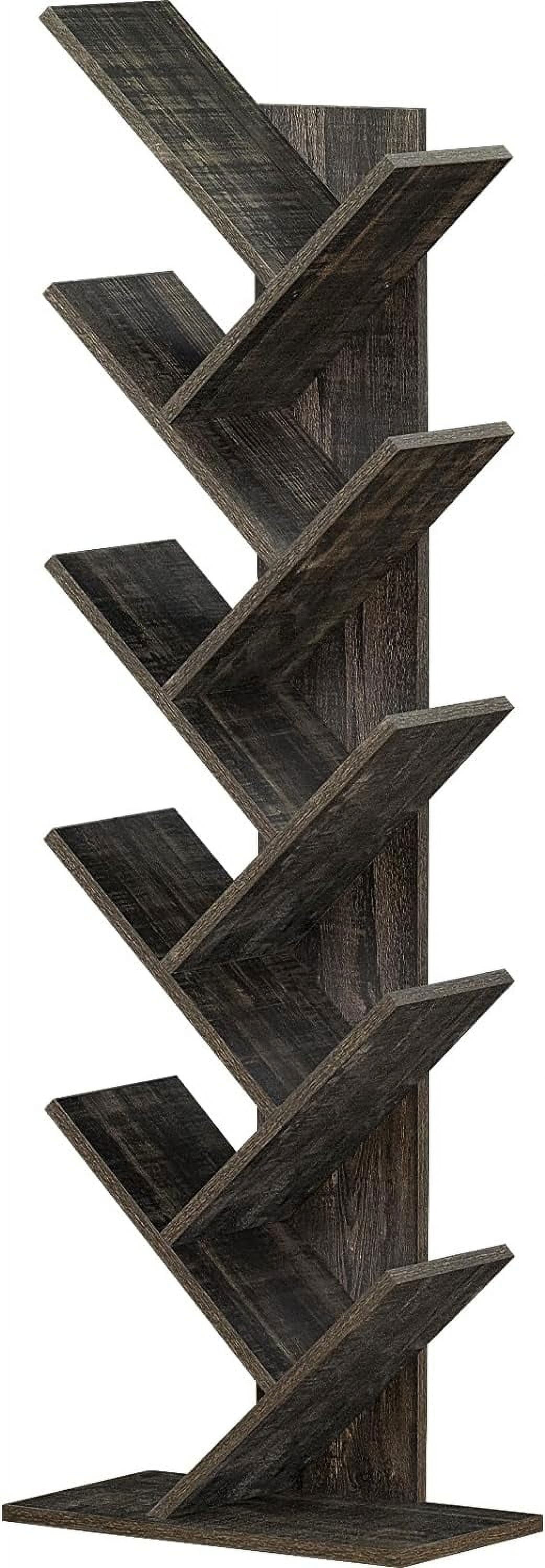 10 Tier Tree Book Shelf, Floor Standing Wood Bookshelf for Narrow Space ...