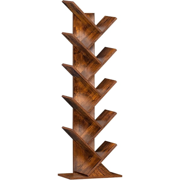 10 Tier Tree Book Shelf, Floor Standing Wood Bookshelf for Narrow Space ...