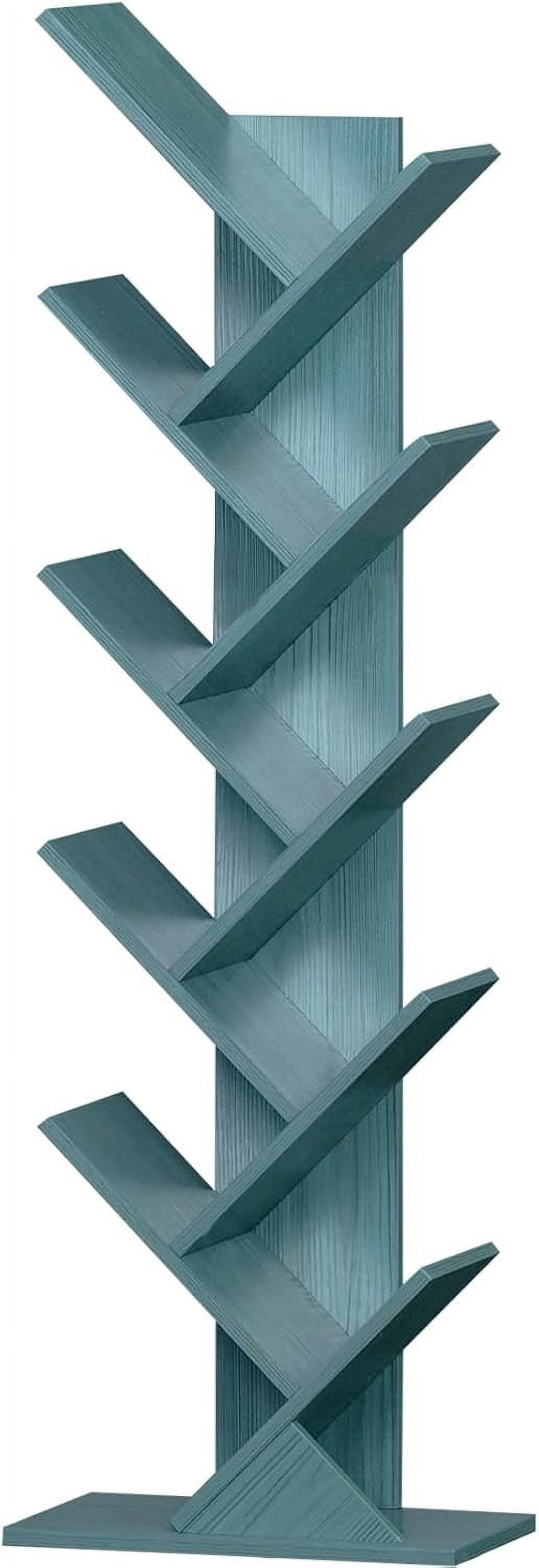 10 Tier Tree Book Shelf, Floor Standing Wood Bookshelf for Narrow Space ...