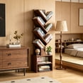 10-Tier Tree Bookshelf, Floor Standing Wood Tall Bookcase for Narrow ...