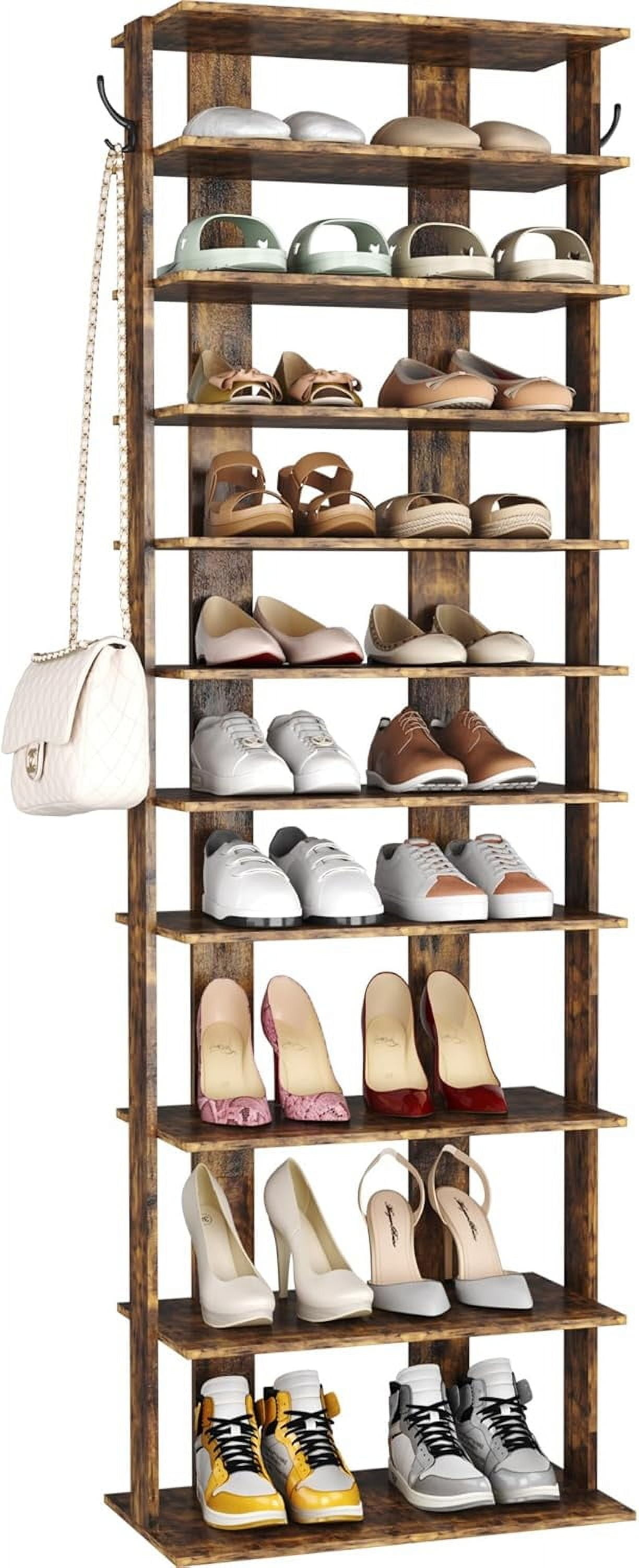 10-Tier Vertical Shoe Rack, Corner Shoe Tower, Double Rows 10 Tiers ...