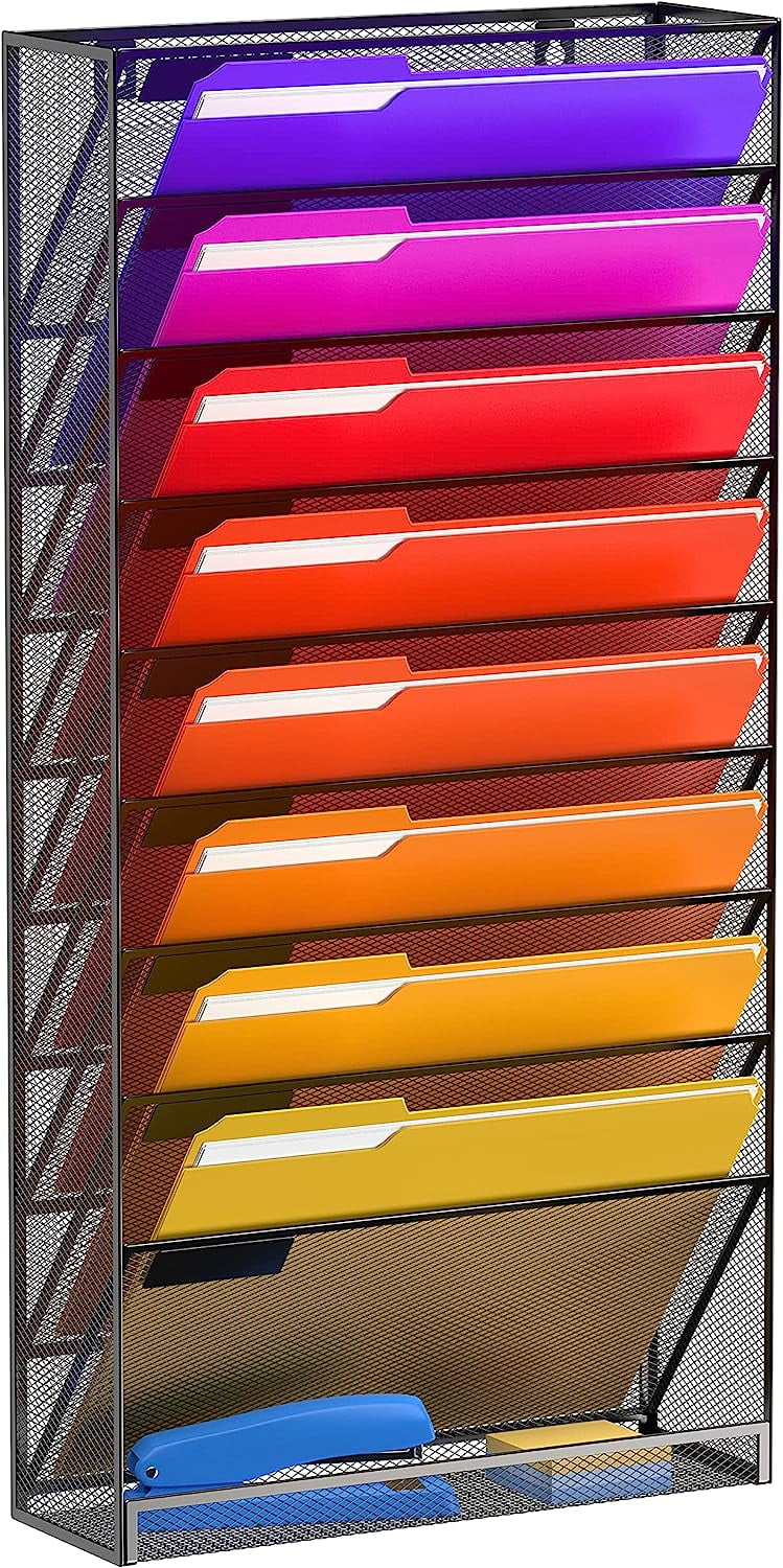 10-Tier Wall File Organizer Mesh Hanging File Organizer, No Assembly ...