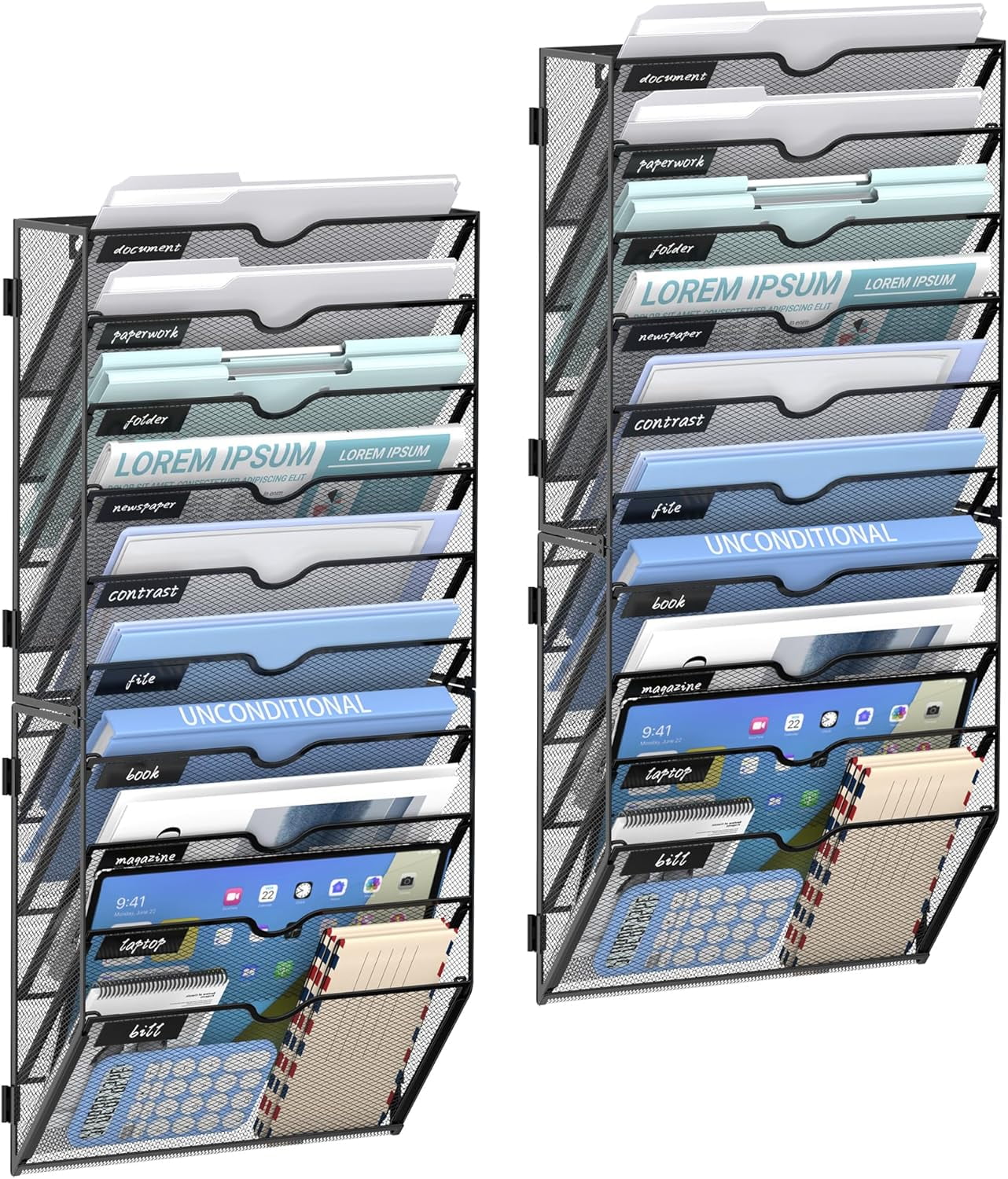 10 Tier Wall Hanging File Organizer, Paper Folder Holder Wall Mounted ...