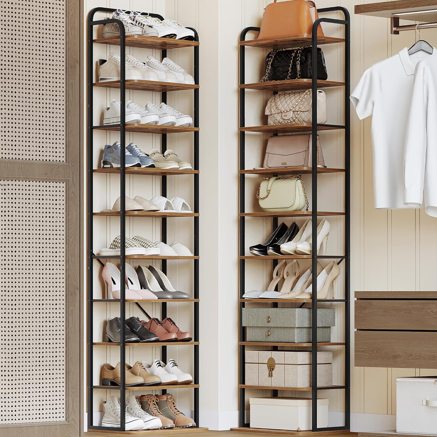 10 Tier Widen Vertical Shoe Rack Set of 2, Bookshelf,Freestanding Tall ...