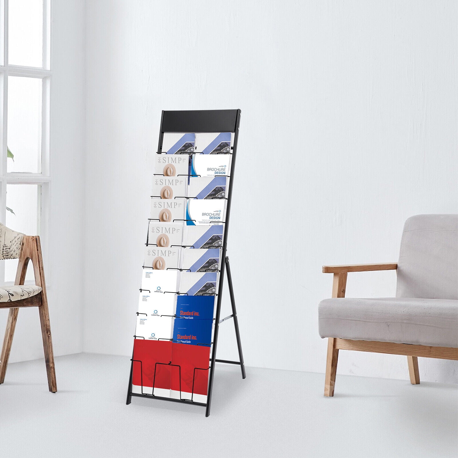 10 Tiers A4 Brochure Metal Newspapers Magazine Stand, 20 Card Pockets ...