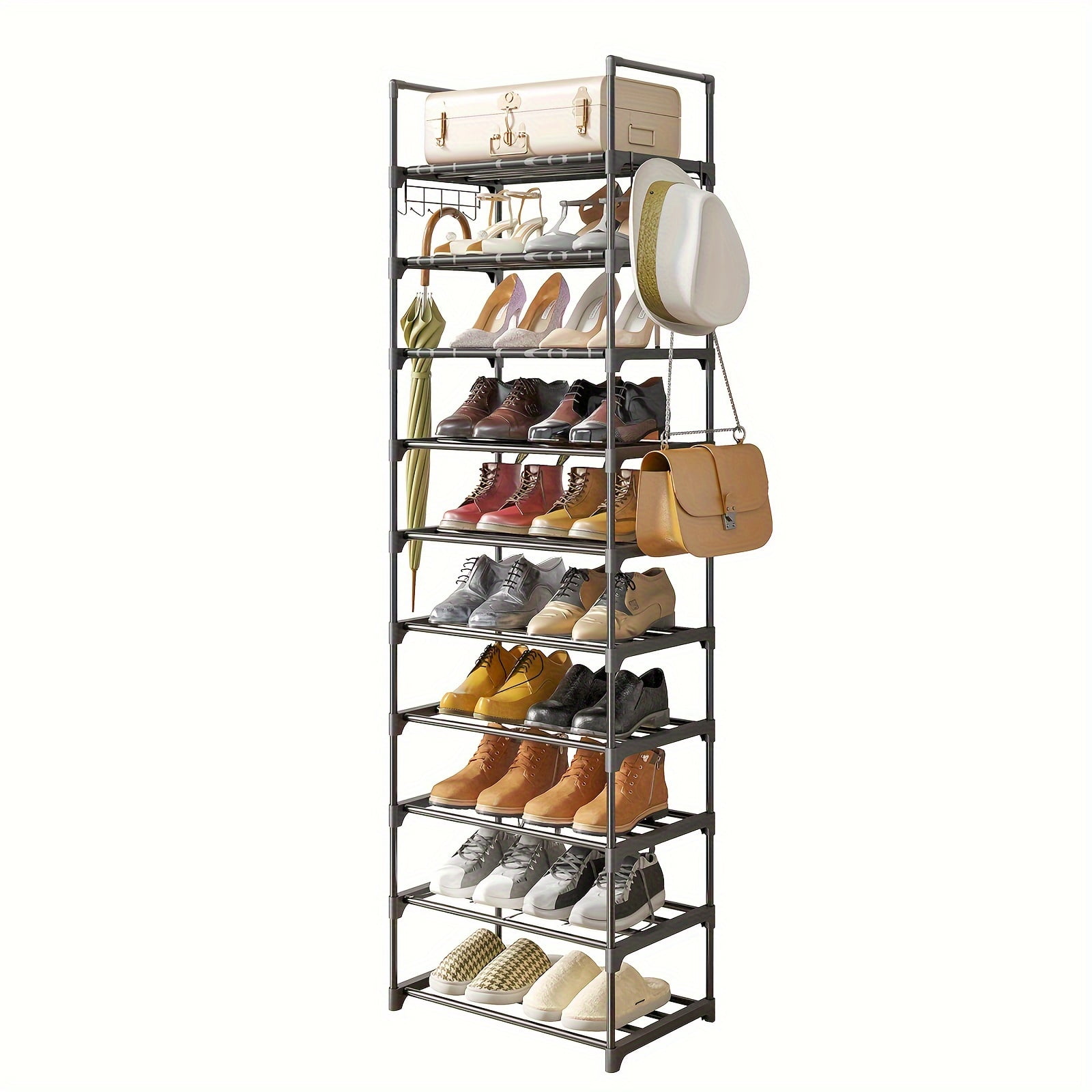 10-Tiers Shoe Organizer, Narrow And Tall Storage Racks For Storage Room ...