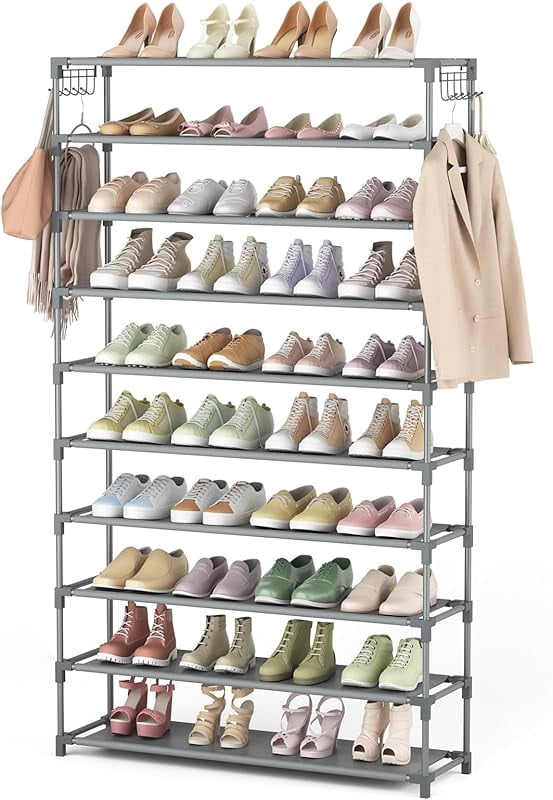 10 Tiers Shoe Rack 50 Pairs Large Capacity Tall Shoe Organizer Sturdy ...
