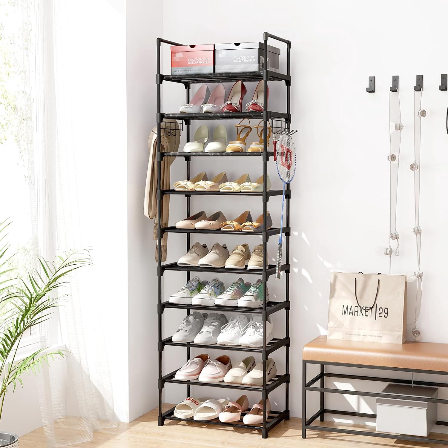 10-Tiers Shoe Rack for Cloest, Tall Shoe Organizer for Entryway Bedroom ...