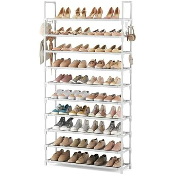 10 Tiers Shoe Rack Tall Large Capacity 50 Pairs Wide Shoe Organizer ...