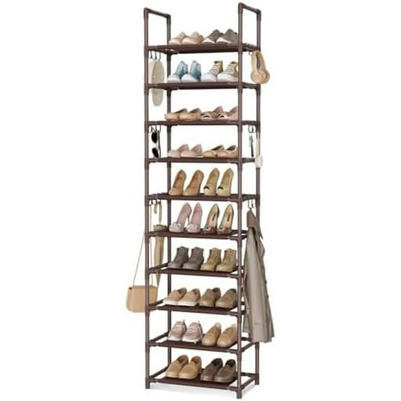10 Tiers Tall Shoe Rack Holds 20-25 Pairs of Shoes Sturdy Vertical Shoe ...