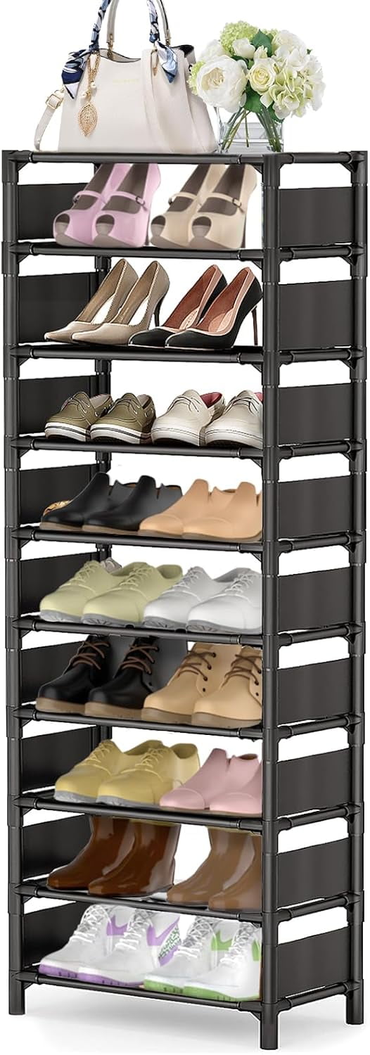 10 Tiers Vertical Shoe Rack Up to 20-25 Pairs, Sturdy Metal Narrow Shoe ...